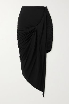 MUGLER Asymmetrischer Midirock Aus Stretch-jersey Mit Raffungen - Schwarz