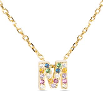 Luxenter Alphabet-Halskette aus 925er Sterling Silber und mehrfarbigen Zirkonia mit 18k Gelbgold-Beschichtung
