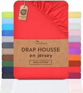 NatureMark Drap-Housse en Jersey, 100% Coton, Disponible dans de Nombreuses Tailles et Couleurs, qualité Oeko-Tex Standard 100, 140 x 200 cm - 160 x 200 cm, Roug
