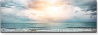 Paul Sinus Art Vintage Beach - Sonnenaufgang - Panoramabild auf Leinwand in 150x50cm
