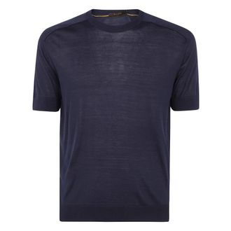 Moorer Kurzarm Pullover - - Knitwear - Herren - Blau - M
