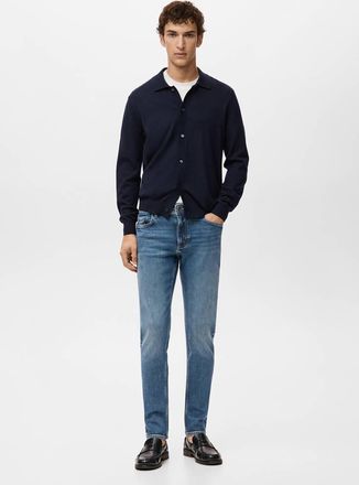 Mango Jean Jan slim-fit d&eacute;lav&eacute; moyen effet us&eacute; bleu moyen - Homme - 36 - MANGO MAN