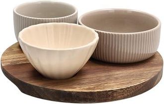 Tognana Set 3 Schalen + rundes Tablett 20 cm Plume, Stoneware, Mehrfarbig