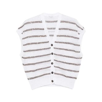 Brunello Cucinelli Gestreifter Pullover mit Paillettenverzierung - - Jackets - Damen - Wei&szlig; - XS