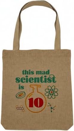 Fabulous Sac Shopping Tote Bag Aspect Lin - This Mad Scientist is 10 Anniversaire Celebration Cadeau Anglais Science Theme - Sac de Courses Toile Epaisse 360g 