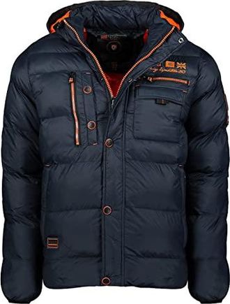 Geographical Norway Homme Veste Matelassée Veste dhiver - avec Doublure Chaud Anorak - Veste DExtérieur pour la Hiver/Automne dans Bundle avec UD Beanie - Marine, M
