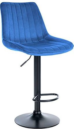 Clp Tabouret De Bar Toni en Velours I Chaise Haute De Bistrot avec Repose-Pieds Hauteur R&eacute;glable Pivotant, Couleur:Bleu, Couleur du Cadre:Noir