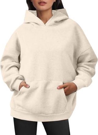 Generic Sweat à capuche à manches longues et col haut imprimé décontracté avec poches pour femme, Beige (01), XL