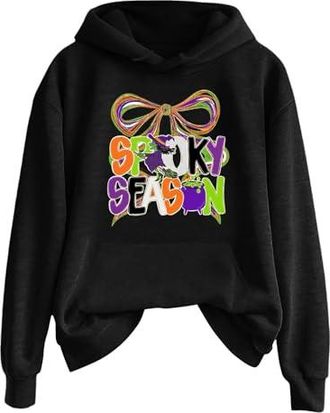 Generic 2026 Vestes pour femmes, chandail &agrave; capuche imprim&eacute; Halloween, sweatshirt &agrave; manches longues, d&eacute;contract&eacute;, confortable, pour lautomne, Noir, XXL