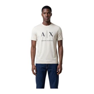 A|X Armani Exchange Homme, Tops, Beige, Taille: 2XL T-shirt imprim&eacute; en coton &agrave; col rond et manches courtes