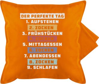Shirtracer Kissenbezug - Statement Kissen mit Spr&uuml;chen - Der perfekte Tag - Zocken - Wei&szlig; - 50 x 50 cm - Orange - zockerkissen kissenh&uuml;lle spr&uuml;che spruch game ku