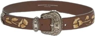 Ermanno Scervino Femme, Accessoires, Brun, Taille: 75 CM Ceinture en cuir refendu avec motifs floraux faits main