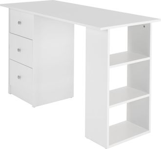 ML Design ML-Design Schreibtisch mit 3 Schubladen und 3 Aufbewahrungsregale, Stauraum, Weiß, 120x49x72 cm, Computertisch Bürotisch Arbeitstisch Laptoptisch Abla