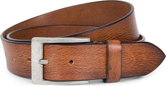 styleBREAKER Unisex Rindsleder G&uuml;rtel Unifarben mit gemaserter Oberfl&auml;che und geb&uuml;rsteter Schnalle, k&uuml;rzbar 03010126, Farbe:Cognac, Gr&ouml;&szlig;e:105cm