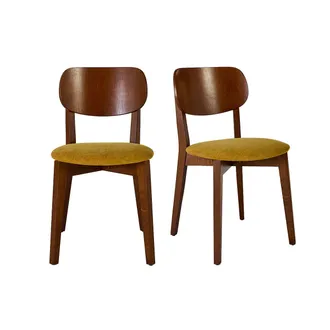 Miliboo Sedie Vintage In Legno Scuro Quercia E Tessuto Effetto Velluto Giallo Senape (lotto Di 2) Lucia