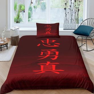 Generic Chinesisch Bettw&auml;sche 135x200 Chinesische Schriftzeichen Bettw&auml;sche Set, 3D Bettbezug Set Weich Microfaser Bettbez&uuml;ge 2 Teilig Rot Wendebettw&auml;sche f&uuml;r