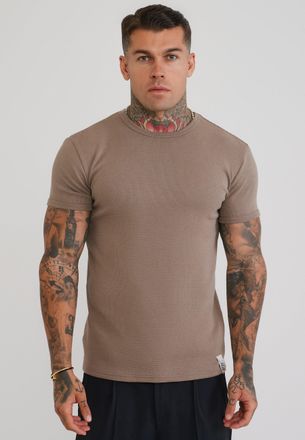 Siksilk M&auml;nnlich Braun Waffel Muscle Fit T-Shirt XXL