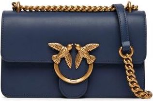Pinko Love Mini sac à bandoulière, bleu indigo, 21 x 13 x 7 cm, 3 compartiments, boucle avec hirondelles en métal