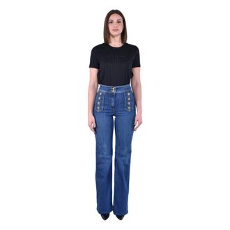 Elisabetta Franchi Femme, Tops, Noir, Taille: 36 FR T-shirt en jersey &agrave; manches courtes