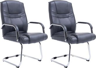 Clp Lot De 2 Chaises Cantilever Attila en Similicuir avec Accoudoirs I Fauteuil Oscillant avec Pi&egrave;tement Luge M&eacute;tal Chrom&eacute; I Charge 180 Kg, Couleur:Gris