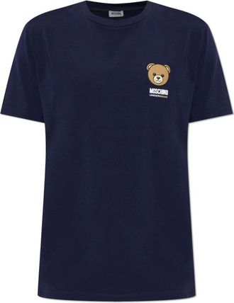 Moschino Homme, Tops, Bleu, Taille: 2XL Logo T-Shirt