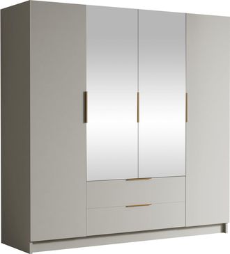 Mirjan24 Kleiderschrank mit Spiegel Sozor II 200, Schrank, Garderobe, Organizer, 4-türig, 2 Schubladen für mehr Stauraum, Aluminiumgriffe, gedämpftem Schließsy