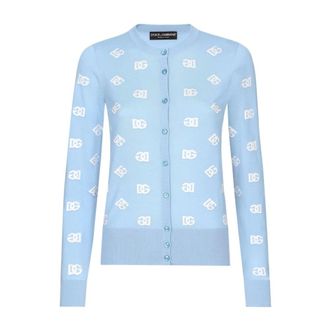 Dolce & Gabbana Femme, Pulls, Bleu, Taille: 38 FR Cardigan avec logo imprim&eacute;