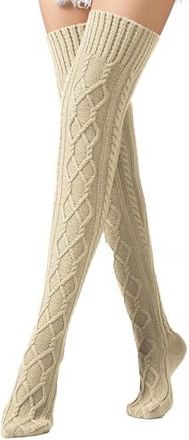 Generic Cocila WomenS Thigh High Socks Cable Knit Winter Boot Over The Knee Extra Long Leg Chaussettes Ray&eacute;es De Genoux Chaussette Hiver Femme Transparente Tr