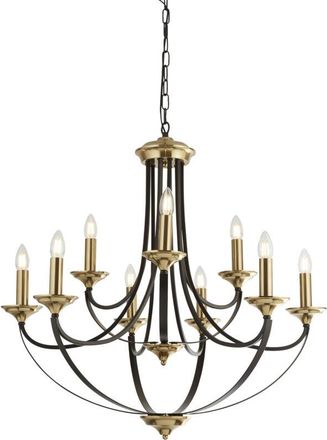 Searchlight Lustre belfry 9L 9 branches m&eacute;tal Bronze fonce et marron E14 9x60w Diam 78cm