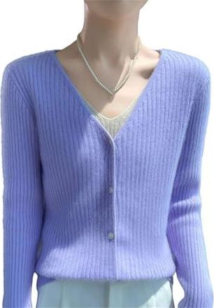 Generic Cardigan dhiver en cachemire et vison pour femme - Col en V - Base polyvalente, Violet lavande, Taille L