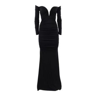 Elisabetta Franchi Femme, Robes, Noir, Taille: 40 FR Robe Maxi &Eacute;paule D&eacute;nud&eacute;e Fronc&eacute;e