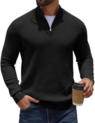 Coofandy Pullover Herren Half Zip Strickpullover Troyer Langarm Rollkragenpullover mit Reißverschluss Pulli Turtleneck Sweater Arbeitspullover Winterpullover S