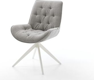 DELIFE Drehstuhl Taimi-Flex Strukturstoff Soft Grau Kreuzgestell breit Weiß 360° drehbar Wippfunktion, Esszimmerstühle