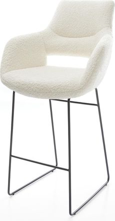 DELIFE Barstuhl Yago-Flex Bouclé Weiß Kufengestell Metall Schwarz Taschenfederkern, Barstühle