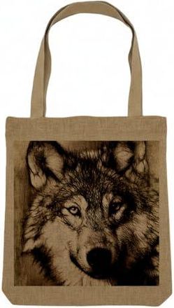 Fabulous Sac Shopping Tote Bag Aspect Lin - Dessin Tete De Loup Animal Sauvage Noir Et Blanc Art - Sac de Courses Toile Epaisse 360g Beige Naturel Cabas Port&eacute; 