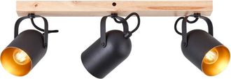 Brilliant Barre de spots Tronte 3-flammes or/noir/bois, m&eacute;tal/bois, 3x D45, E14, 28 w