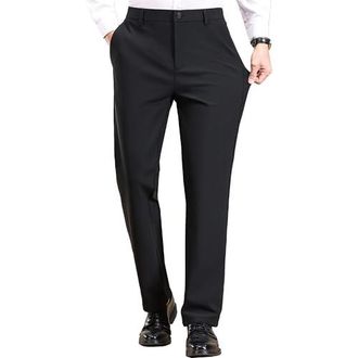 Generic Pantalon habill&eacute; droit extensible dans les 4 sens pour homme - Pantalon daffaires infroissable - Coupe classique - Pantalon de golf fin, Noir, 42
