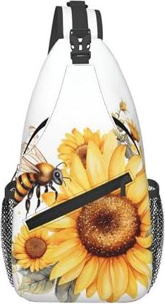 Generic Sacoche Homme Bandouliere Tournesol abeille &agrave; fleurs jaunes Durable Sac &agrave; Bandouli&egrave;re Polyester Sac &agrave; Dos De Voyage pour Randonn&eacute;e Femme Voyage