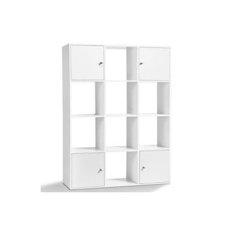 IDMarket RUDY Aufbewahrungswürfel 12 Fächer aus weißem Holz mit Türen