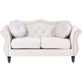 Beliani Beliani - Canap&eacute; Type Chesterfield 2 Places en Velours Beige pour Salon au Style Vintage et Glamour