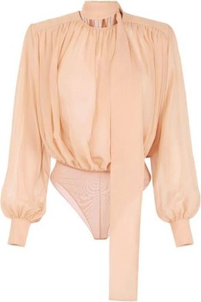 Elisabetta Franchi Femme, Tops, Rose, Taille: 38 FR Body en Georgette de Soie avec Ceinture