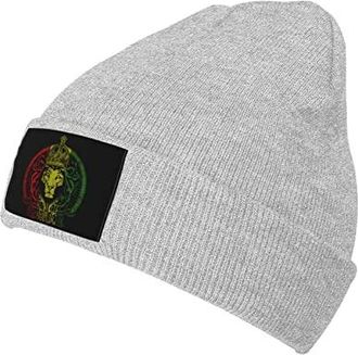 Generic Bonnet Tricoté Lion De Juda Rastafari Jamaïque Reggae Léger Knit Cuffed Beanie Classique Chapeau pour À Pied Hiver