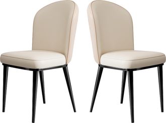 Generic 2er-Set Kratzfeste Esszimmerstühle Mit Metallbeinen, Gepolsterte Beistellstühle Im Mid-Century-Modern-Stil for Das Wohn-Esszimmer(Beige C+Black)