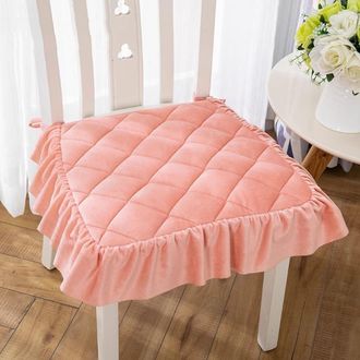 Generic Sitzkissen Aus Weichem Velvet Mit Eleganten R&uuml;schen & B&auml;ndern, rutschfeste, Dicke Sitzpolster F&uuml;r Esszimmer, K&uuml;che Und B&uuml;ro(Pink,45x43x36cm/18x17x14in