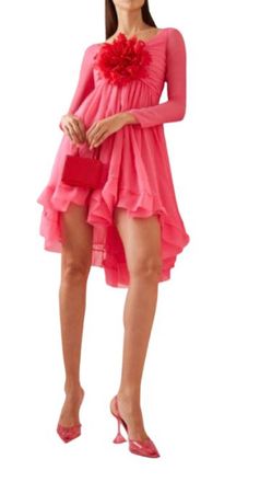 Giambattista Valli Pink Flower Embellishment Bouganville Silk Georgette Dress Size S