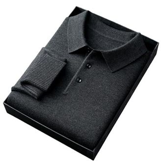 Generic Pull en cachemire haut de gamme pour homme, d&eacute;contract&eacute; et professionnel, polo en cachemire pur, pull doux et chaud, col polo, gris fonc&eacute;, XXL
