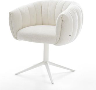 DELIFE Drehstuhl Jada-Flex Boucl&eacute; Soft Beige Fu&szlig;kreuz Wei&szlig; 360&deg; drehbar Wippfunktion Taschenfederkern, Esszimmerst&uuml;hle