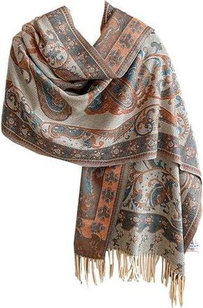 GFM Ch&acirc;le exotique pour femmes - Texture cachemire - Chaud pour lautomne, lhiver - festival, concert, boh&egrave;me (PAISSHL-1) (PaisSHL-H-TR-Beige)