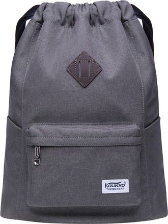 KAUKKO Canvas Kordelzug Turnbeutel mit Innentasche Sack Schultasche Sportrucksack Gym Ba, Grau
