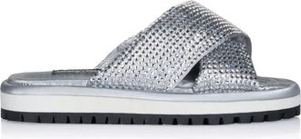 Dolce & Gabbana Slider mit Steinbesatz und Kreuzriemen - - Shoes - Damen - Grau - 39 EU